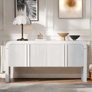 Ebern Designs 4-door Sideboard With Stripe Design, Adjustable Shelves And Curved Edge | Wayfair